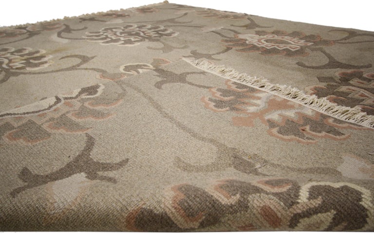 Vintage Square Tibetan Rug with Large-Scale Geometric Flower Pattern ...