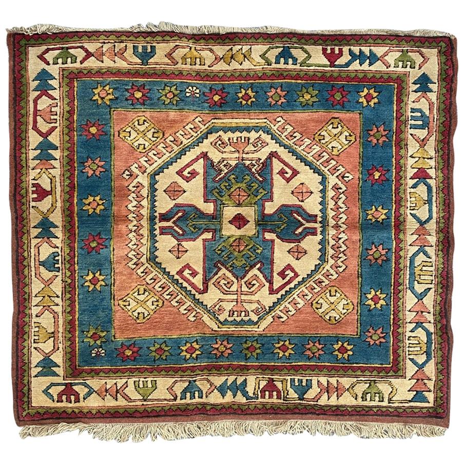 Vintage Turkish Square Kars Rug For Sale at 1stDibs