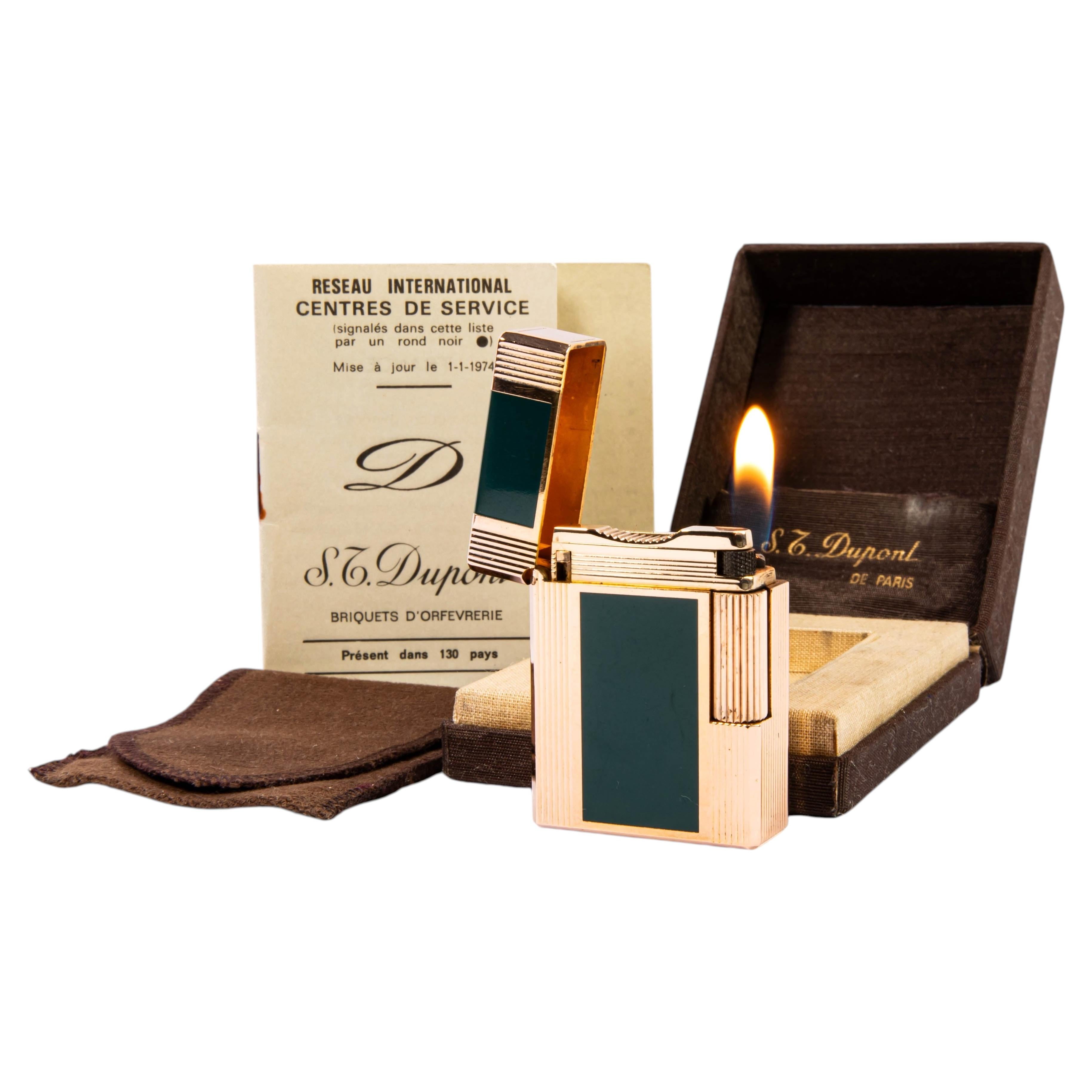 Vintage S.T. Dupont Ligne 1 BR Small Lighter Green Lacquered in Box ...