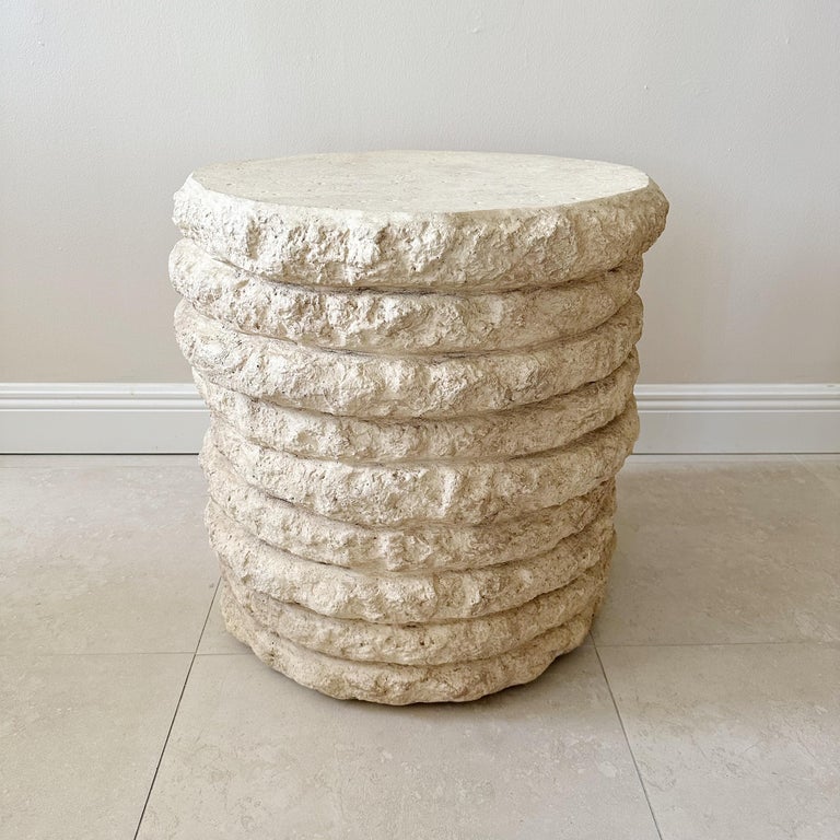 Vintage Stacked Stone Plaster Occasional Side Table For Sale at 1stDibs