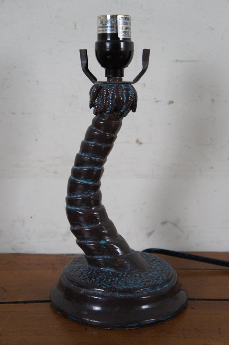 Vintage Stained Slag Glass Tropical Island Palm Tree Boudoir Table Lamp ...