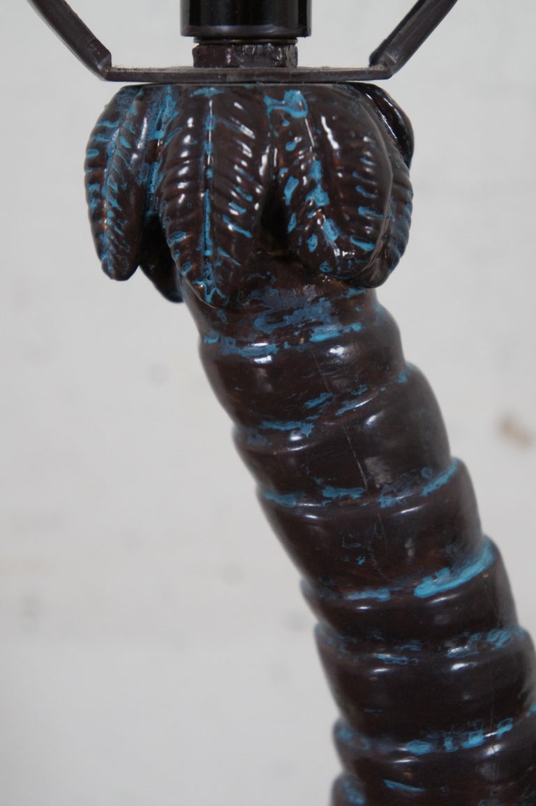 Vintage Stained Slag Glass Tropical Island Palm Tree Boudoir Table Lamp ...
