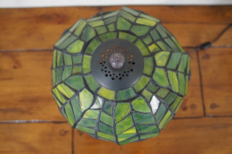 Vintage Stained Slag Glass Tropical Island Palm Tree Boudoir Table Lamp ...