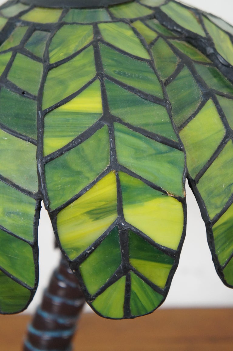 Vintage Stained Slag Glass Tropical Island Palm Tree Boudoir Table Lamp ...