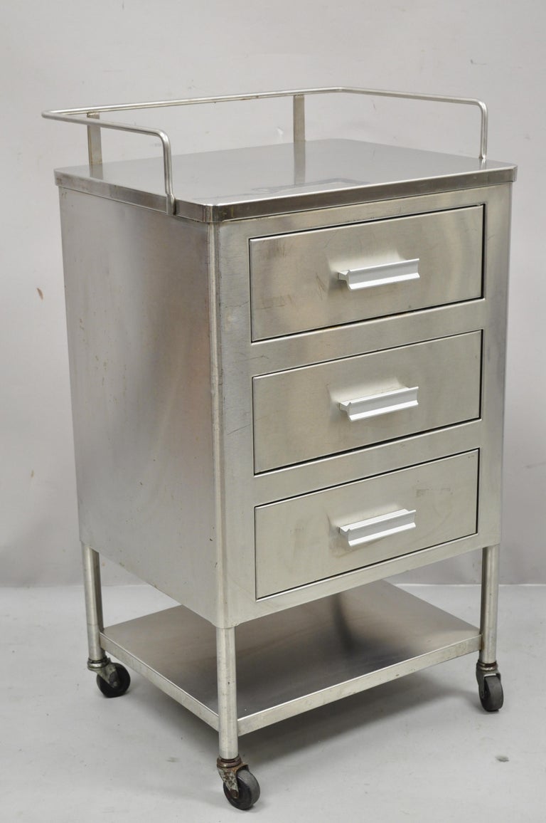 Vintage Stainless Steel 3 Drawer Rolling Medical Dental Cabinet ...