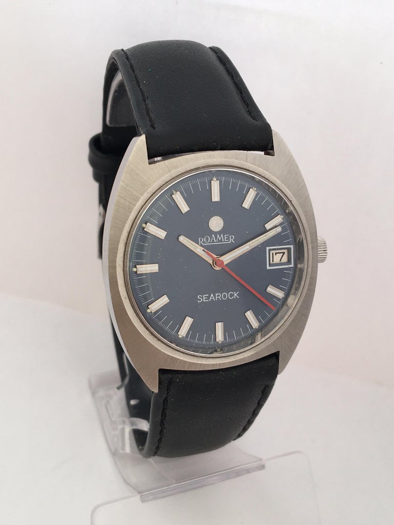 Vintage Stainless Steel Blue Dial Mechanical Roamer Searock Watch at ...