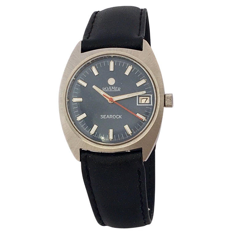 Vintage Stainless Steel Blue Dial Mechanical Roamer Searock Watch at ...
