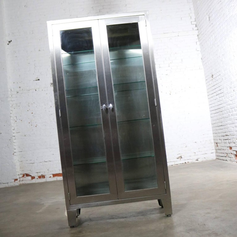 Vintage Stainless Steel Industrial Display Apothecary Medical Cabinet ...