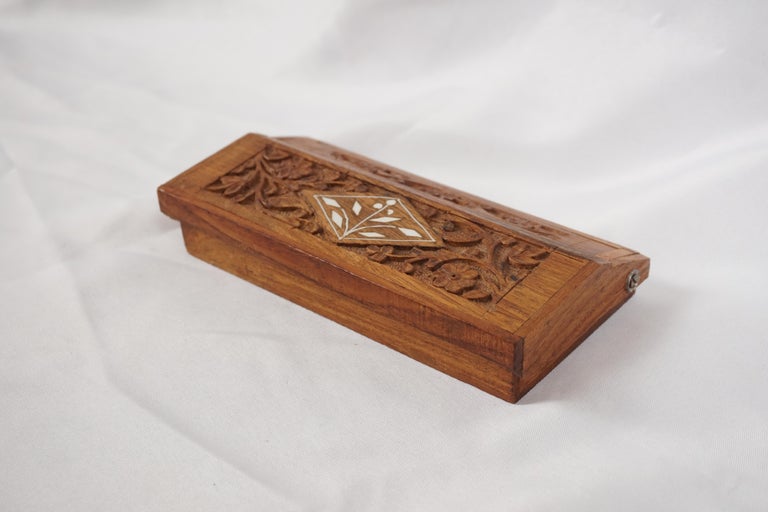 Vintage Stamp Box, Carved Wood Box, India 1950, B2818 at 1stDibs