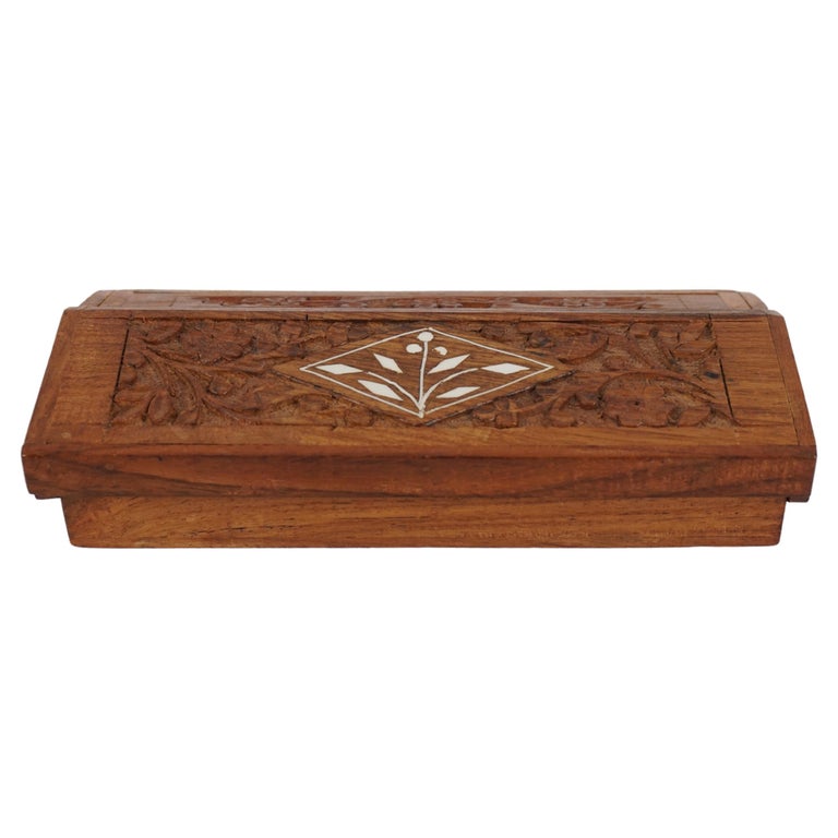 Vintage Stamp Box, Carved Wood Box, India 1950, B2818 at 1stDibs