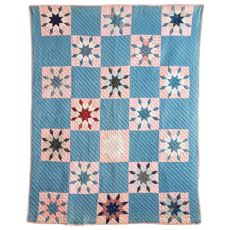 Vintage Star Compass Patchwork Quilt, Early 1900s at 1stDibs
