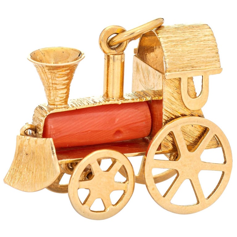 Vintage Steam Train Charm Coral 18 Karat Gold Locomotive Jewelry ...