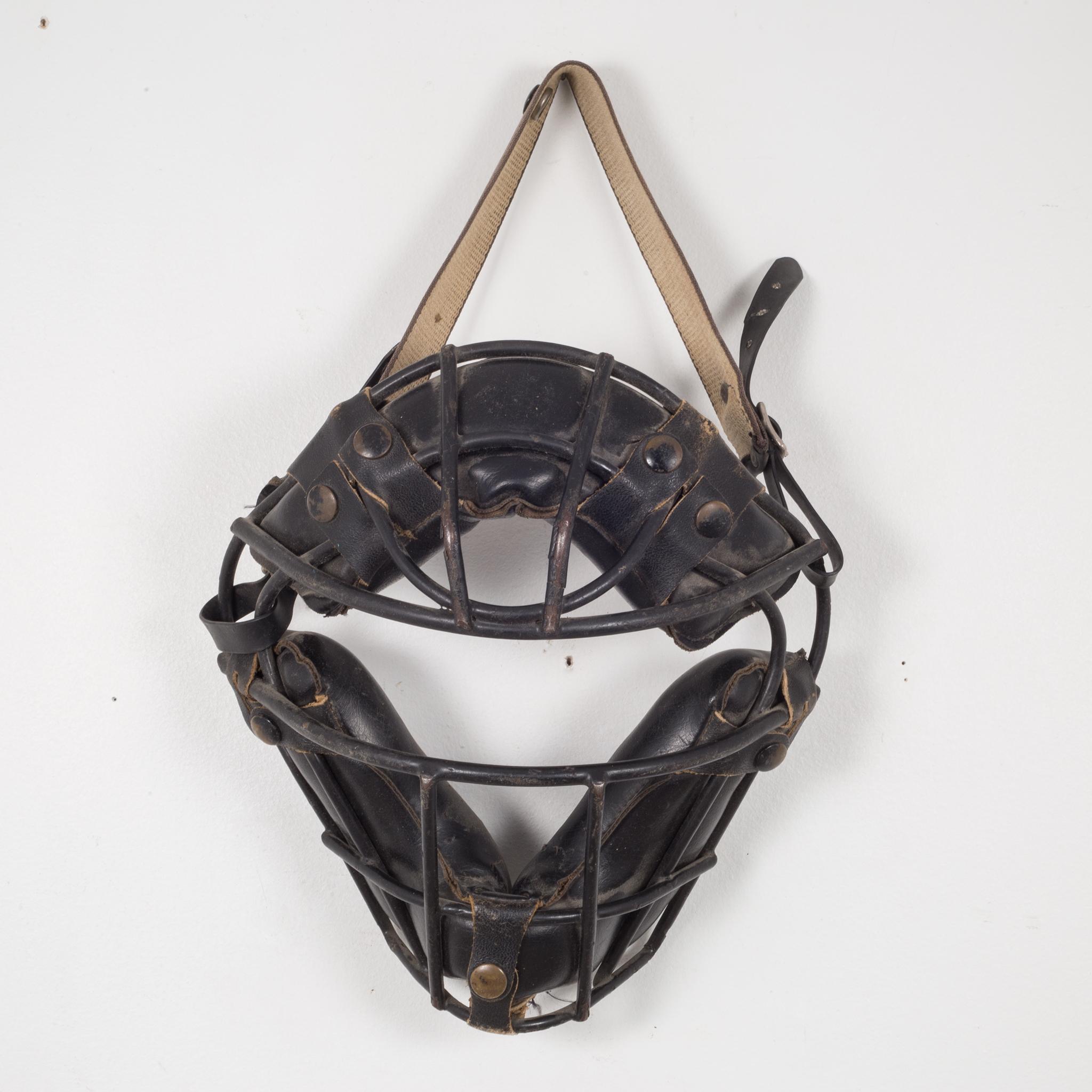 Vintage Steel and Leather Catcher's Mask with Brass Snaps, c.1940 For ...