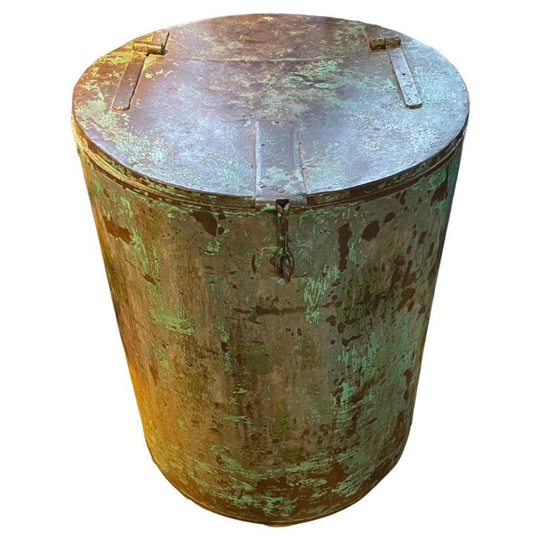 Vintage Steel Drum in Turquoise and Faux Verdigris Paint For Sale at ...