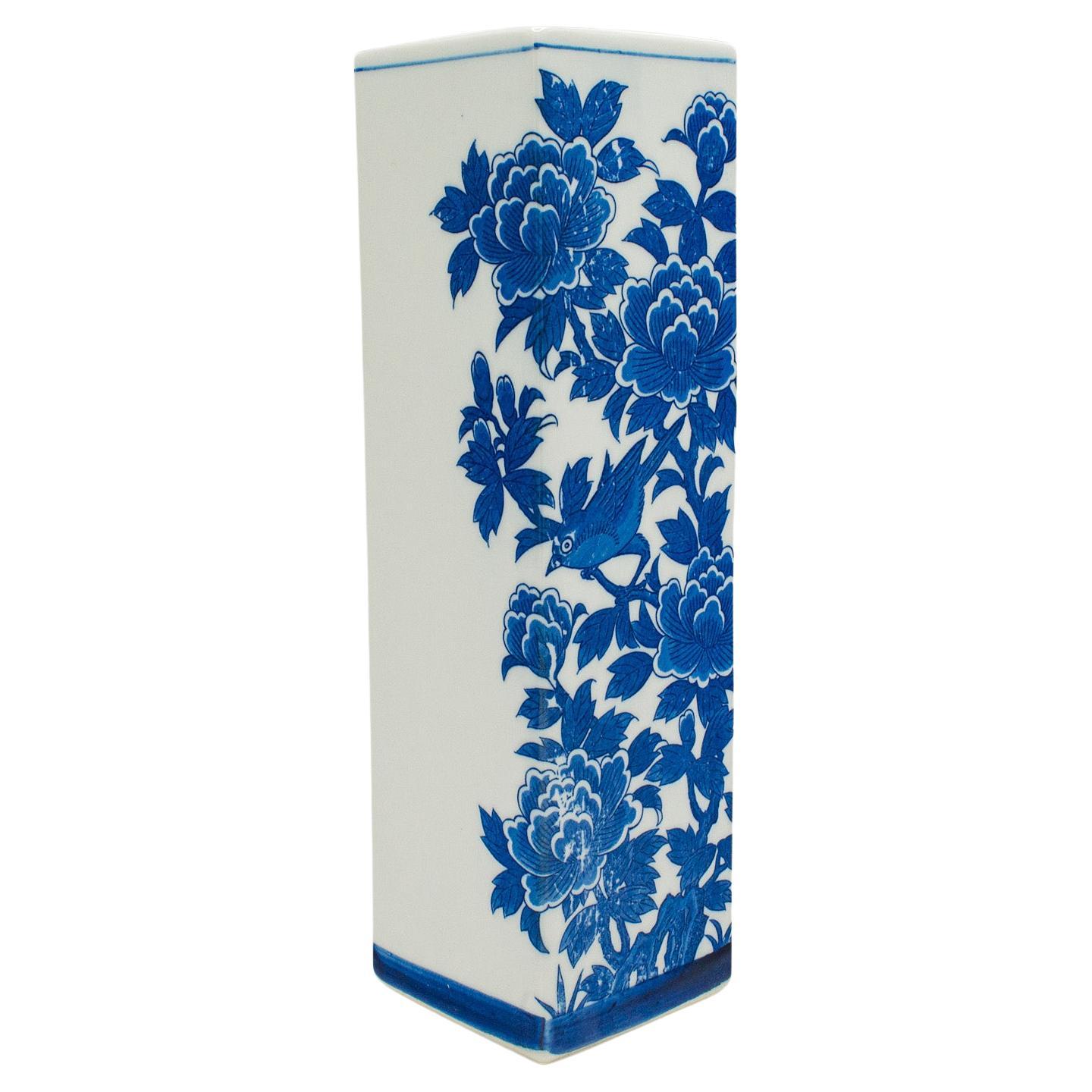 Vintage Stem Vase, Chinese, Flower Sleeve, Blue and White Decor, Late ...