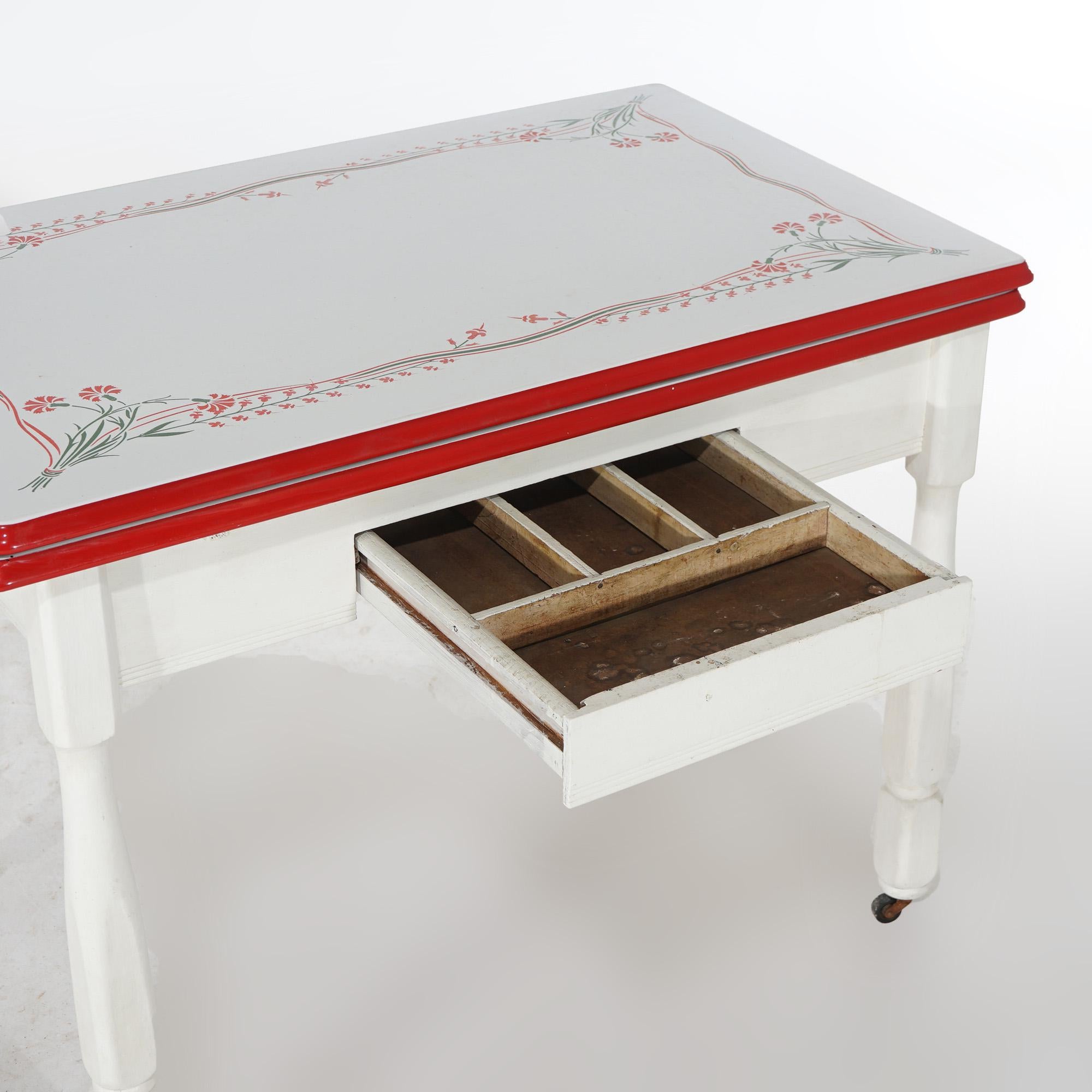 Vintage Stenciled Porcelain Draw Top Dining Table, c1950 at 1stDibs ...