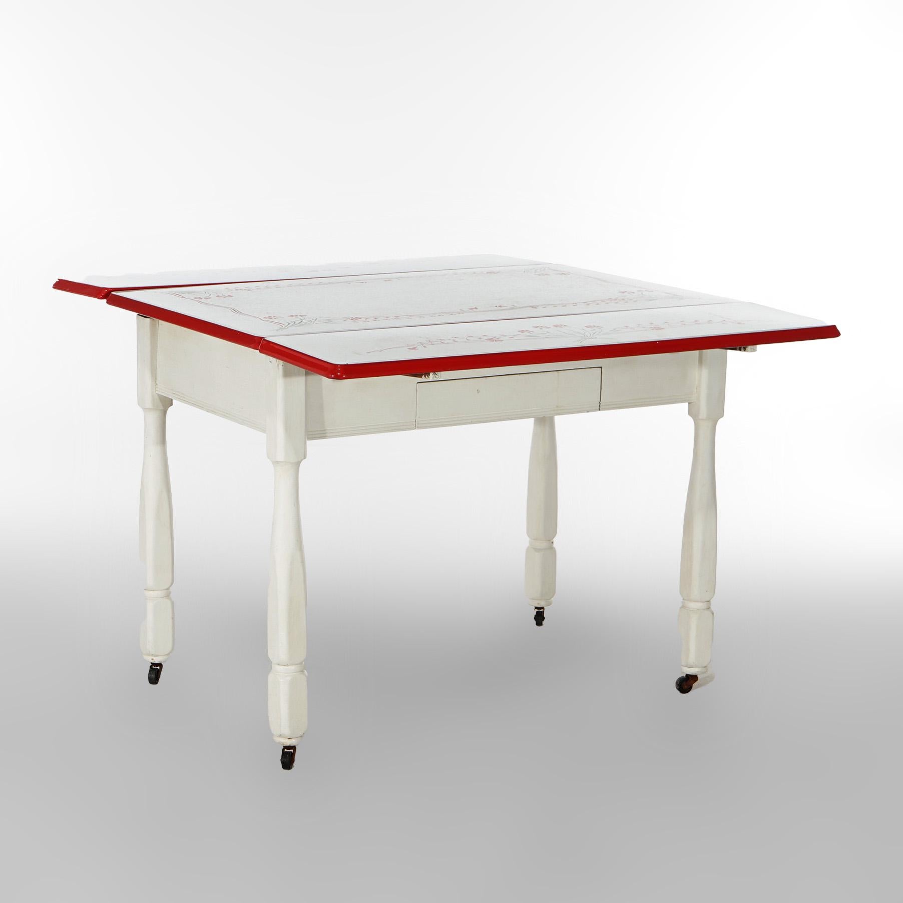 Vintage Stenciled Porcelain Draw Top Dining Table, c1950 at 1stDibs ...