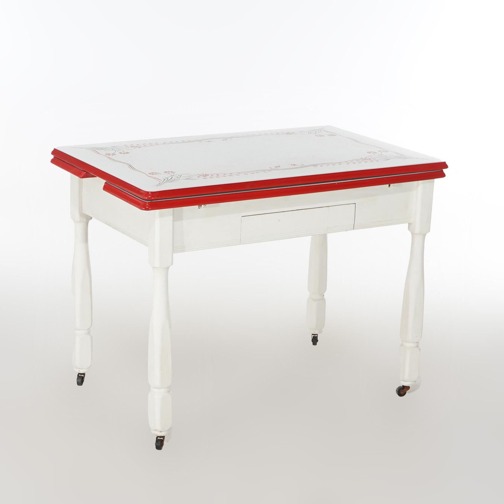 Vintage Stenciled Porcelain Draw Top Dining Table, c1950 at 1stDibs ...