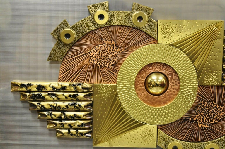 Vintage Stephen Chun Mid Century Brutalist Brass Copper Abstract Wall ...