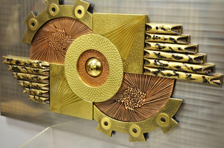 Vintage Stephen Chun Mid Century Brutalist Brass Copper Abstract Wall ...