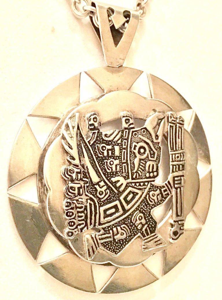 Vintage Sterling 925 Aztec Sun God Medallion Pendant Necklace- Signed ...