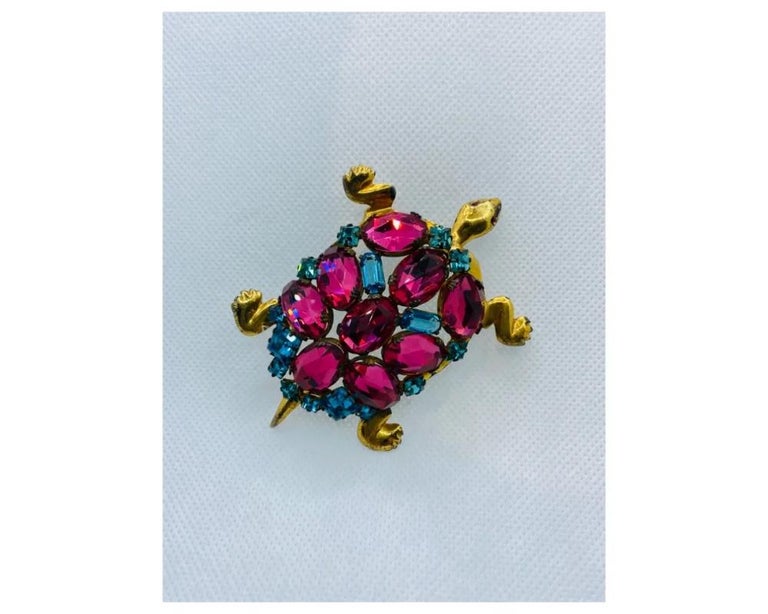 Vintage Sterling 925 Silver Turtle Brooch Pin with Rhinestones For Sale ...