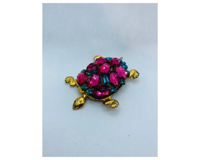 Vintage Sterling 925 Silver Turtle Brooch Pin with Rhinestones For Sale ...