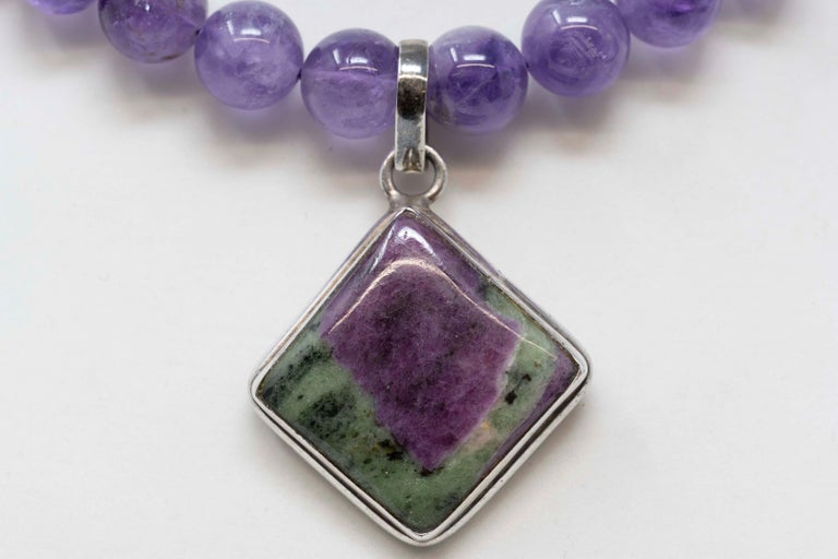 Vintage Sterling Amethyst and Ruby Zoisite Necklace Pendant For Sale at ...