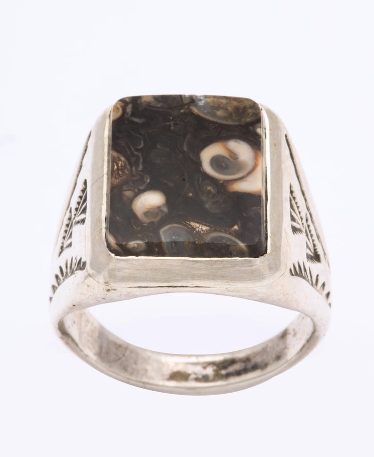 Vintage Sterling Navajo Fossil Ring For Sale at 1stDibs | fossil rings