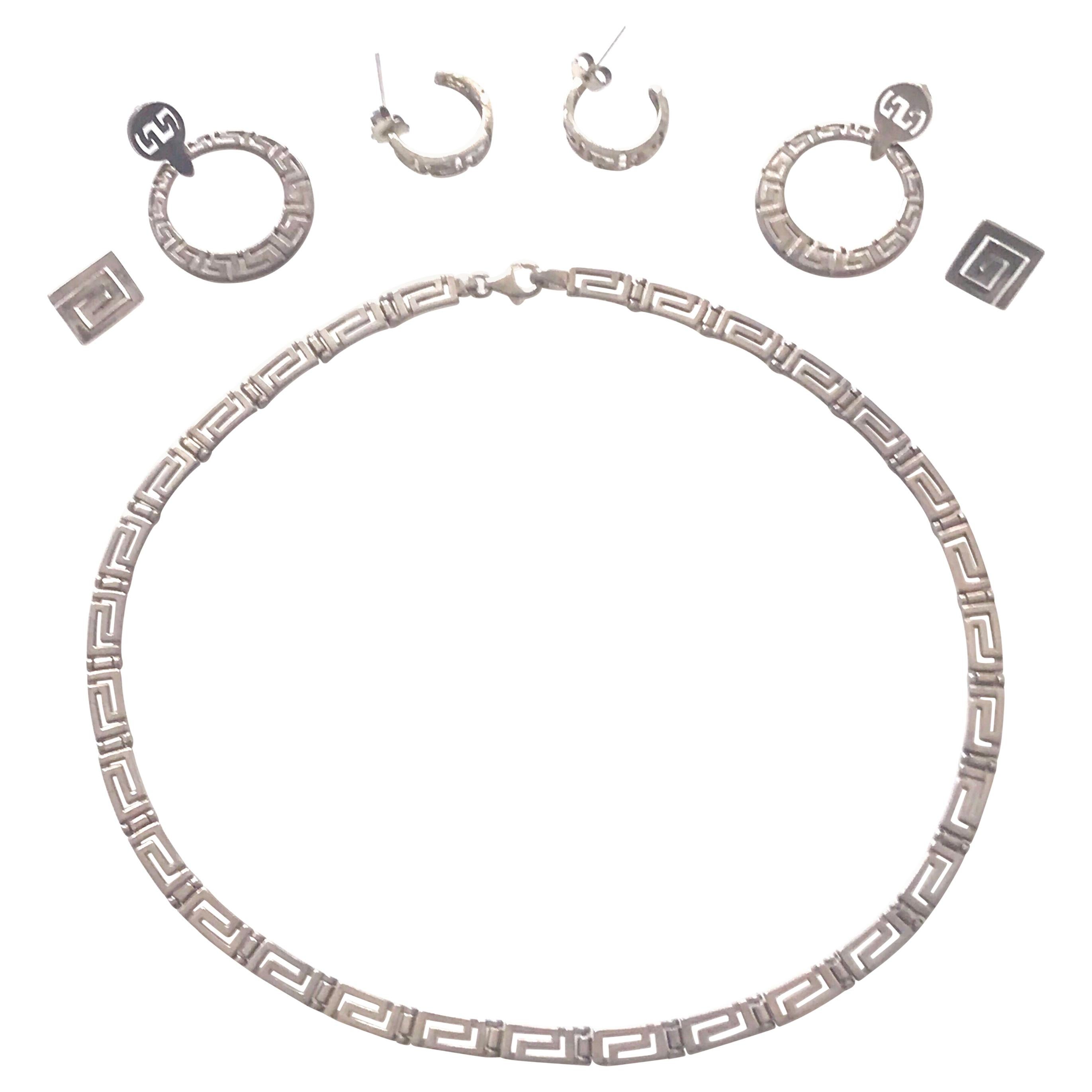 Vintage Sterling Pierced Greek Key Necklace and 3 Sets Matched Pierced ...