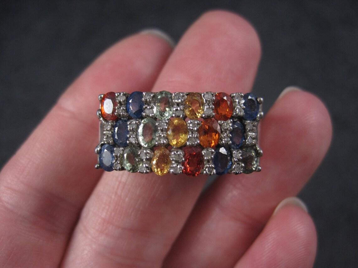 Vintage Sterling Sapphire Diamond Ring For Sale at 1stDibs