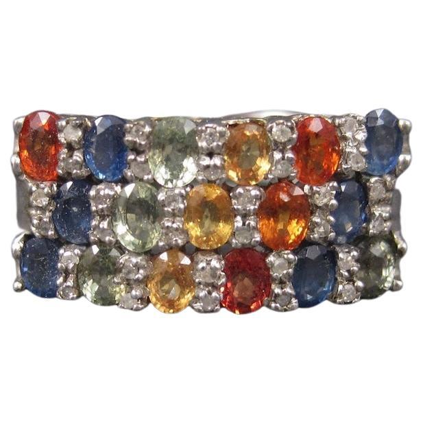 Vintage Sterling Sapphire Diamond Ring For Sale at 1stDibs