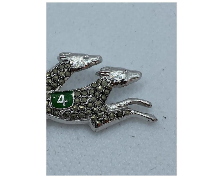 Vintage Sterling Silver 925 Marcasite Enamel Greyhound Dog Brooch For ...