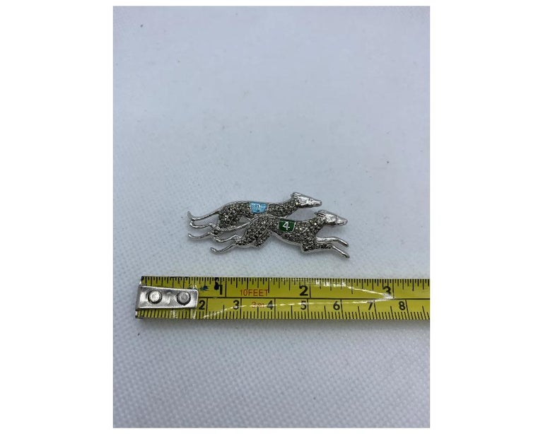 Vintage Sterling Silver 925 Marcasite Enamel Greyhound Dog Brooch For ...