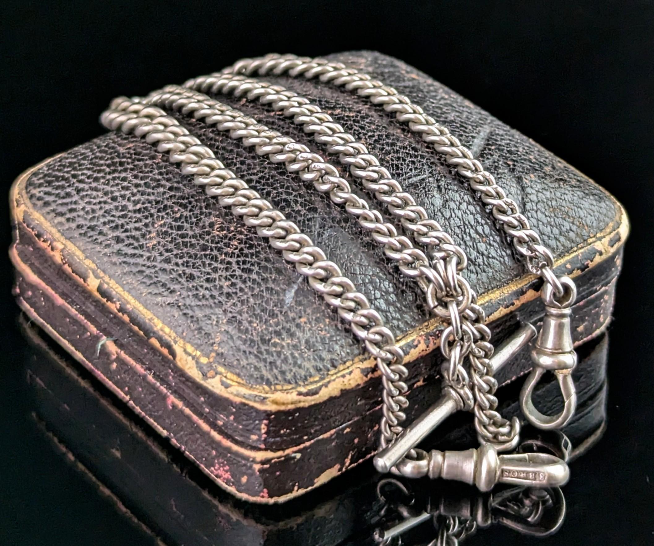 Vintage sterling silver Albert chain, watch chain, Art Deco at 1stDibs
