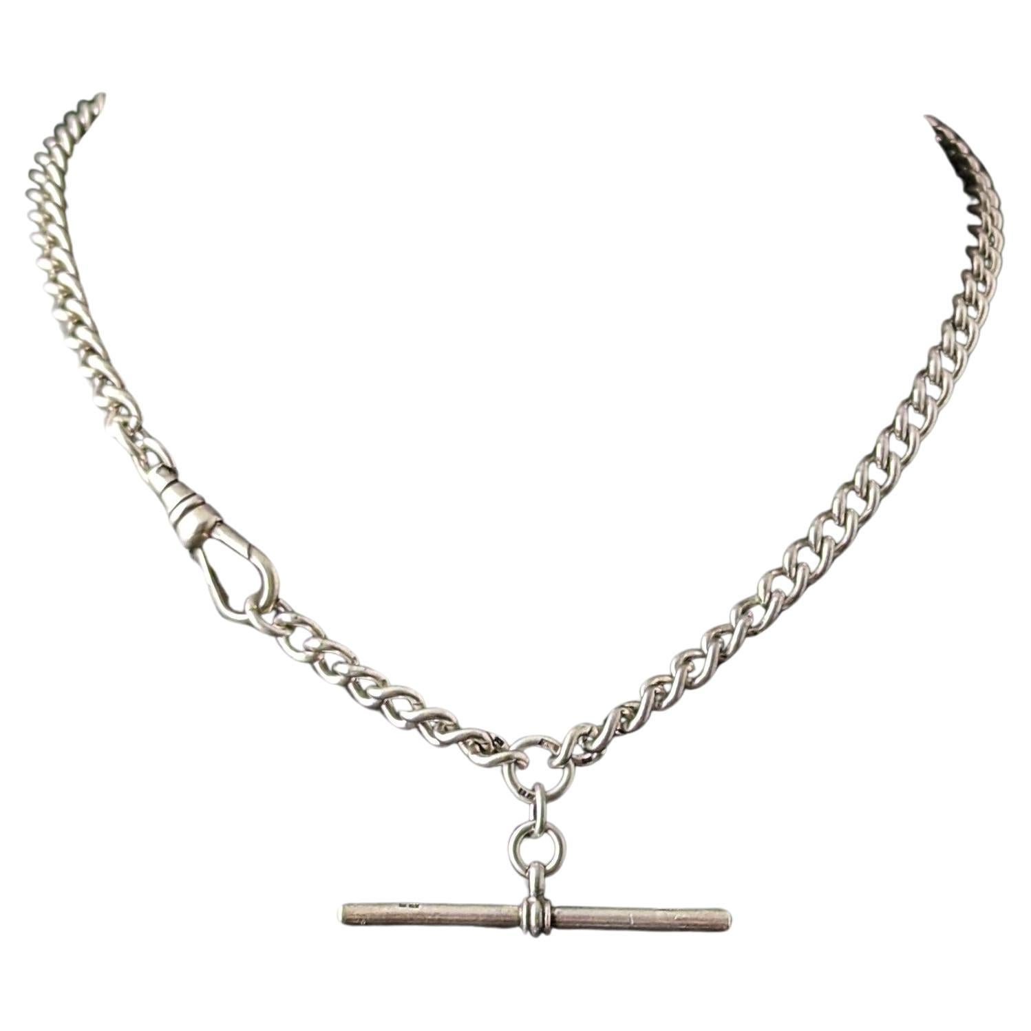 Vintage sterling silver Albert chain, watch chain For Sale at 1stDibs