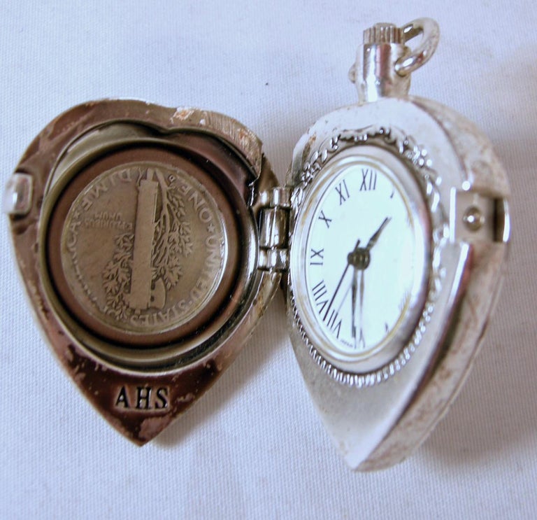 Vintage Sterling Silver Coin-Heart Pendant Watch (working) For Sale at ...