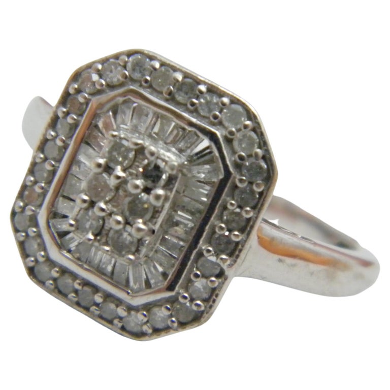 Vintage Sterling Silver Diamond Cluster Signet Ring Size P1/2 8 925 ...