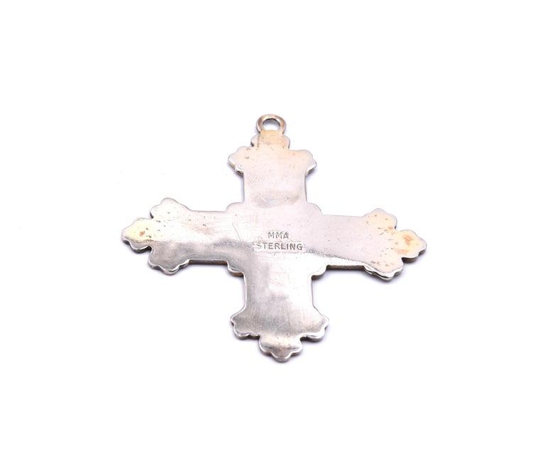 Vintage Sterling Silver Enamel Floral Cross Pendant For Sale at 1stDibs