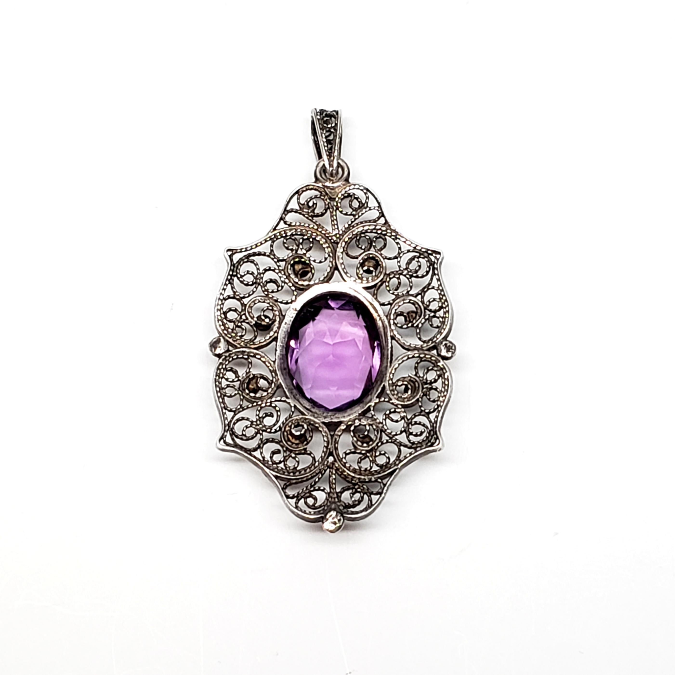 Vintage Sterling Silver Filigree Purple Stone Pendant at 1stDibs ...