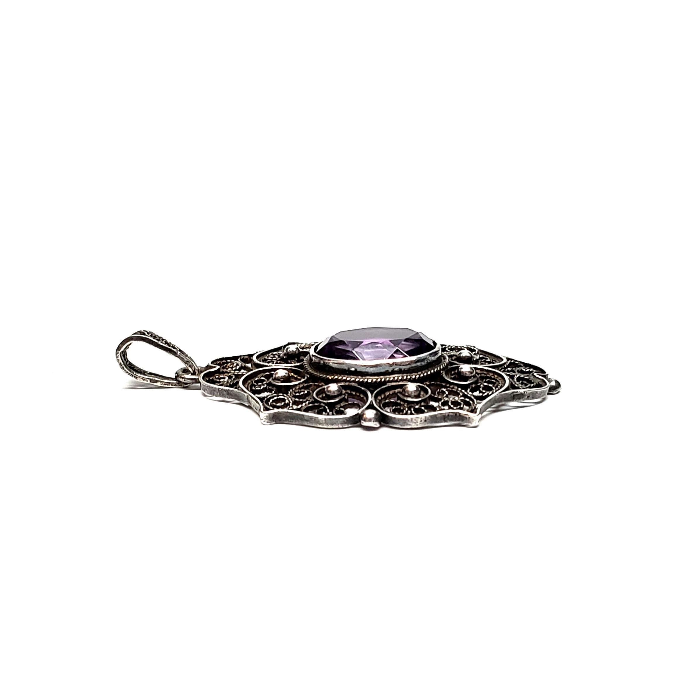 Vintage Sterling Silver Filigree Purple Stone Pendant at 1stDibs ...