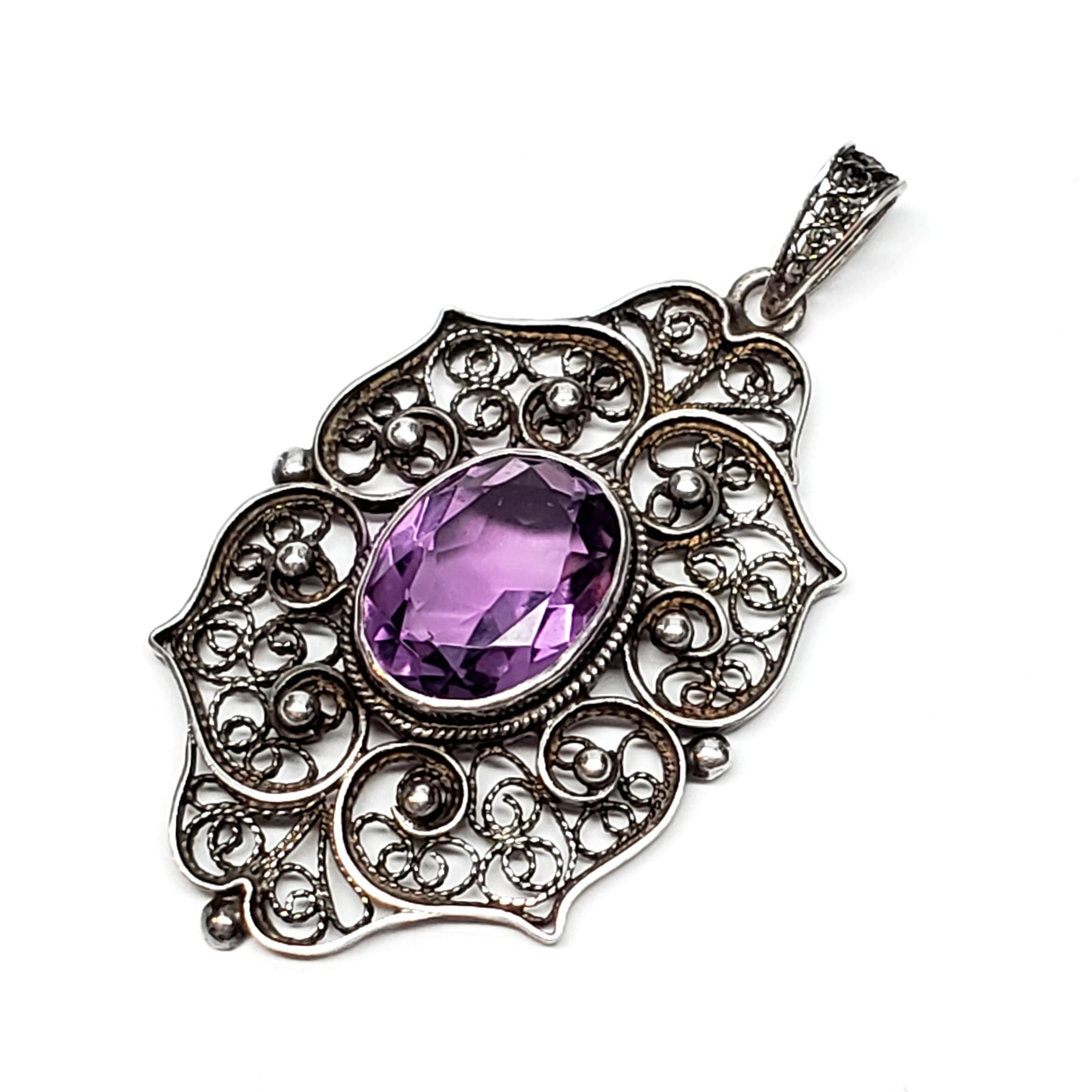 Vintage Sterling Silver Filigree Purple Stone Pendant at 1stDibs ...