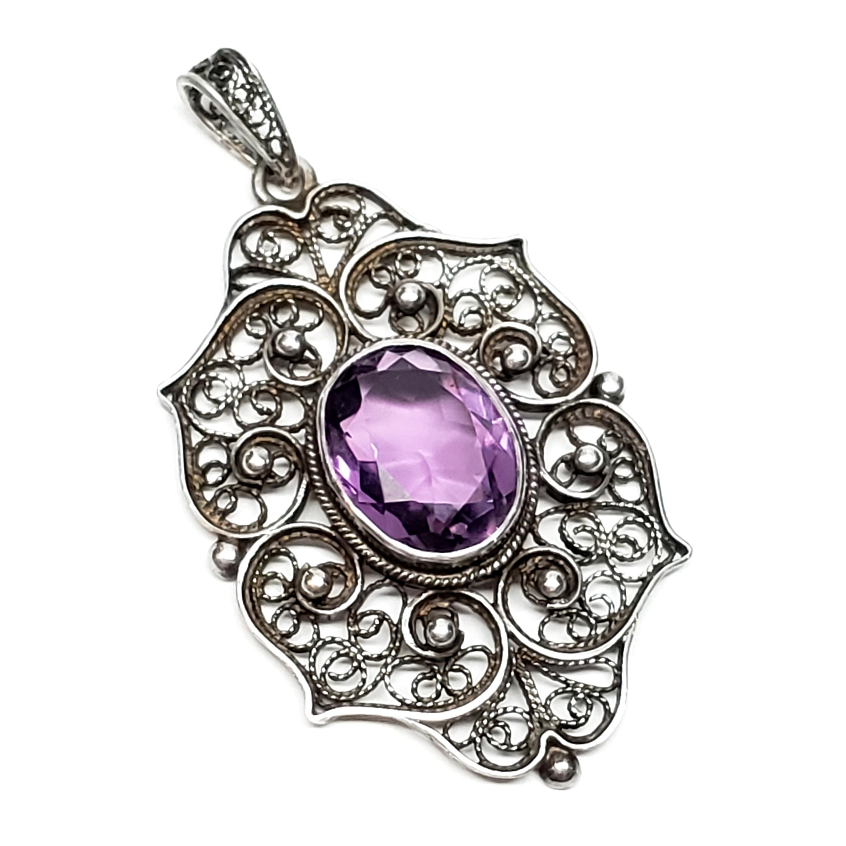 Vintage Sterling Silver Filigree Purple Stone Pendant at 1stDibs ...