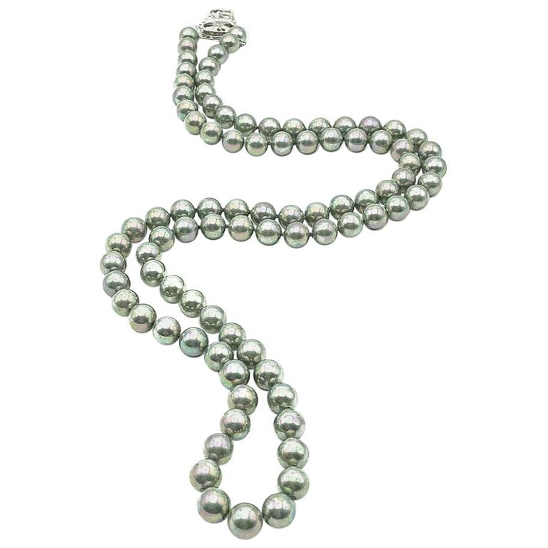 Vintage Sterling Silver and Grey Pearl Rope Necklace 1970s at 1stDibs