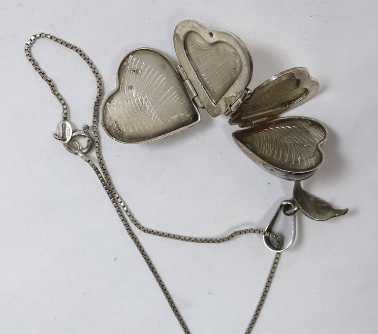 Vintage Sterling Silver Heart 4-Photo Locket Pendant and Chain at 1stDibs