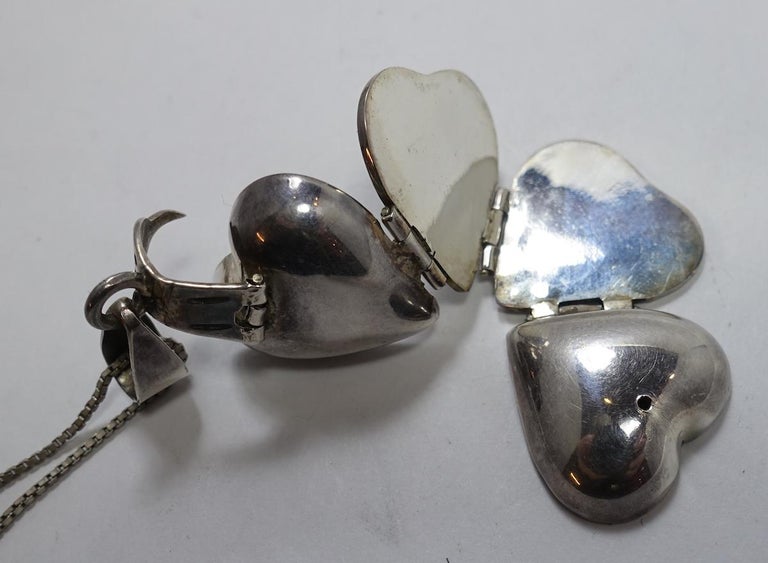 Vintage Sterling Silver Heart 4-Photo Locket Pendant and Chain at 1stDibs