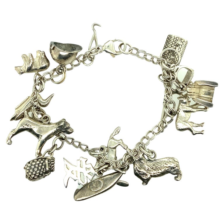 Vintage Sterling Silver Hunting Motif Charm Bracelet 1960s For Sale at ...