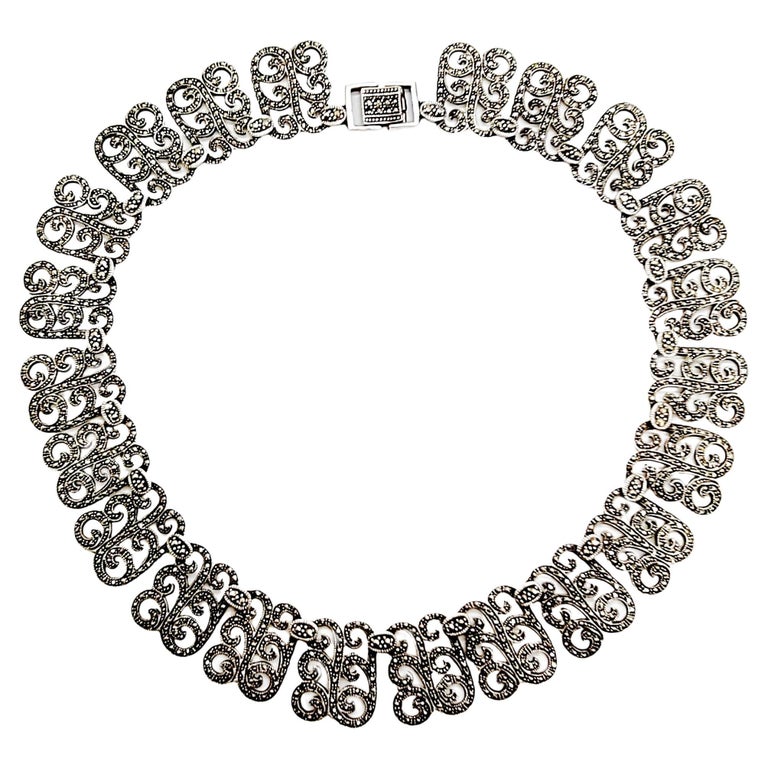 Vintage Sterling Silver Marcasite Choker Necklace at 1stDibs