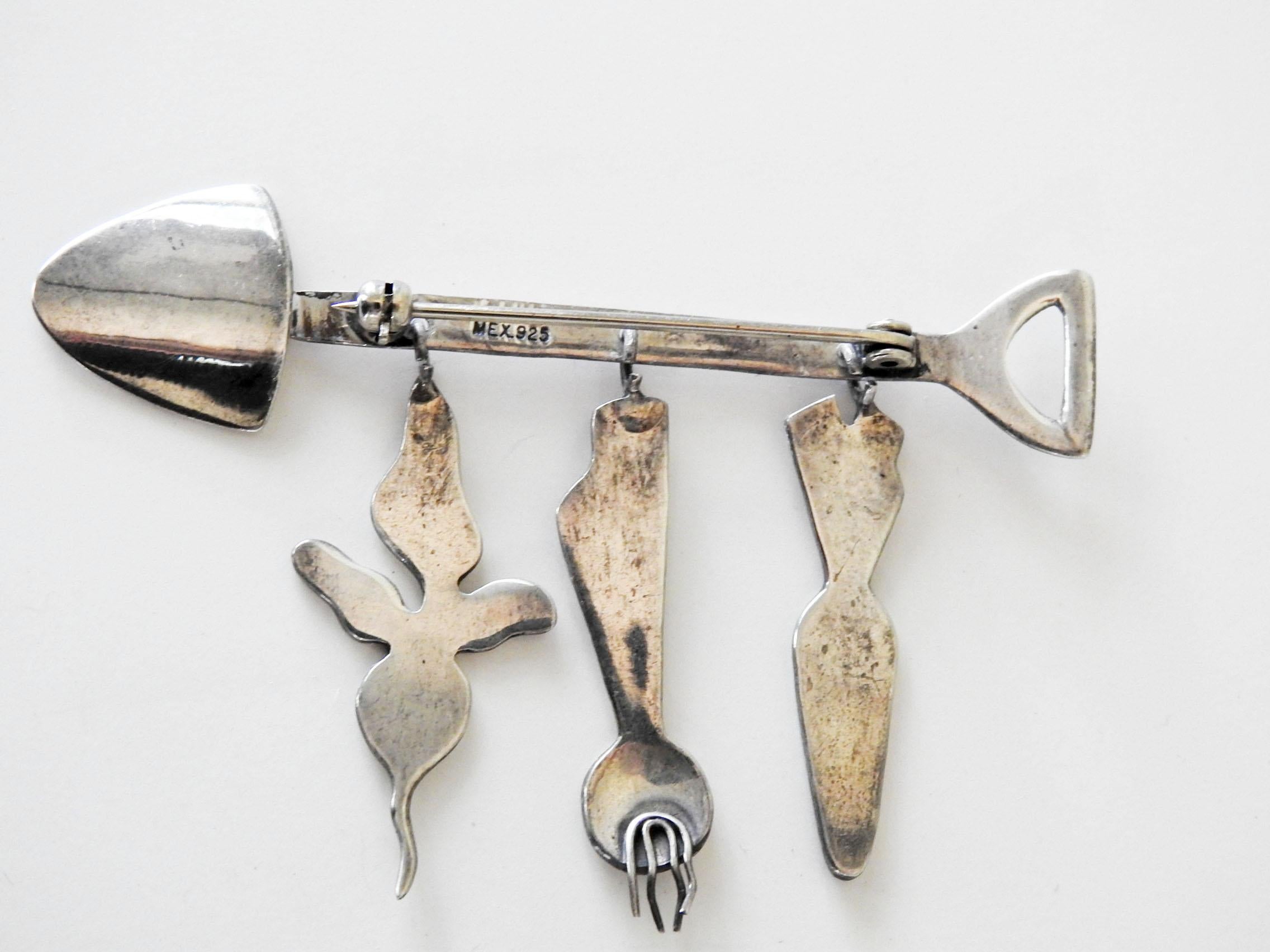 Vintage Sterling Silver Mexico Vegetable Gardeners Brooch at 1stDibs