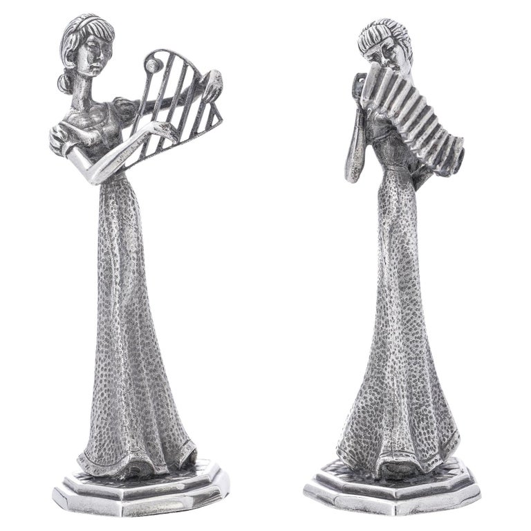 Vintage Sterling Silver Pair of Lady Figurines by Mappin and Webb For ...